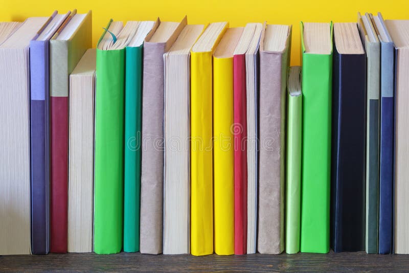 Different Colorful Books on Bookshelf. Copy Space Stock Image - Image ...