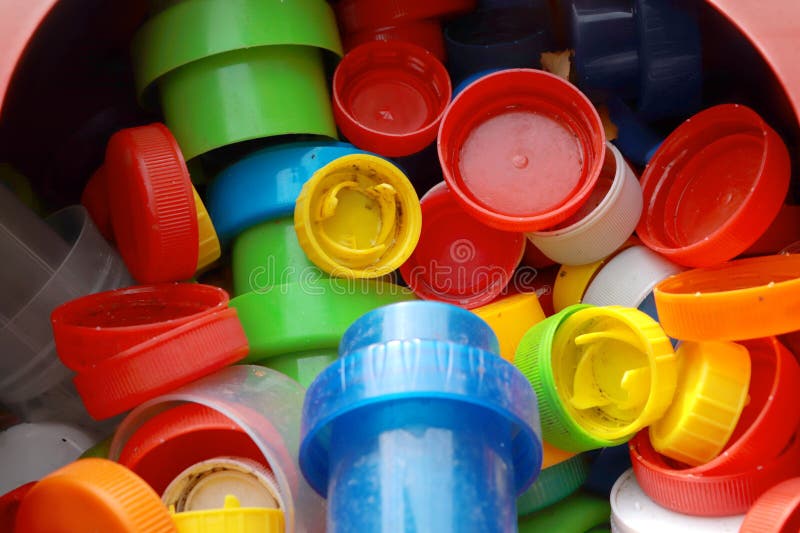 Different Colorful Bottle Caps, Closeup. Plastic Recycling Stock Image ...
