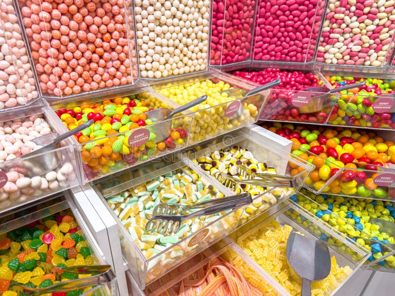 Different Colorful Candies in Candy Shop Stock Photo - Image of ...