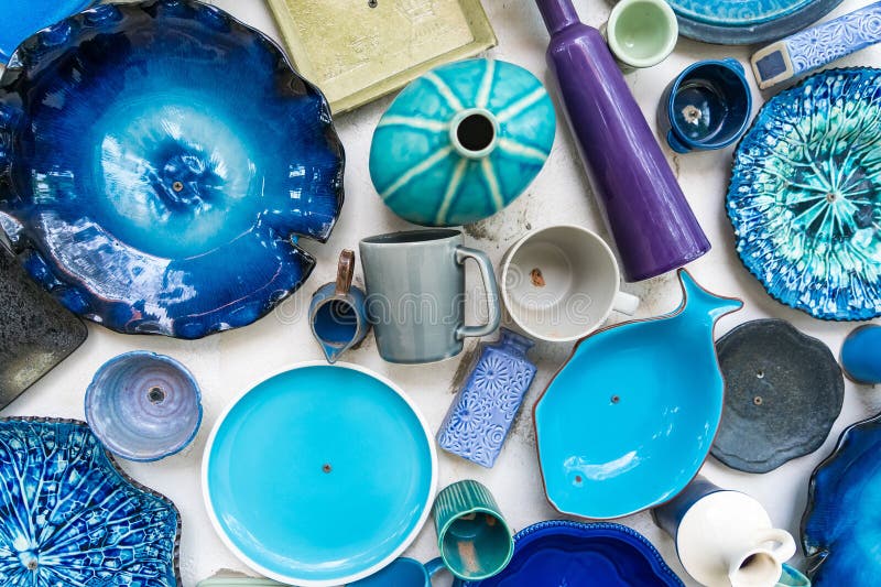 Different Colorful Ceramic Plates on the Wall Stock Image - Image of ...