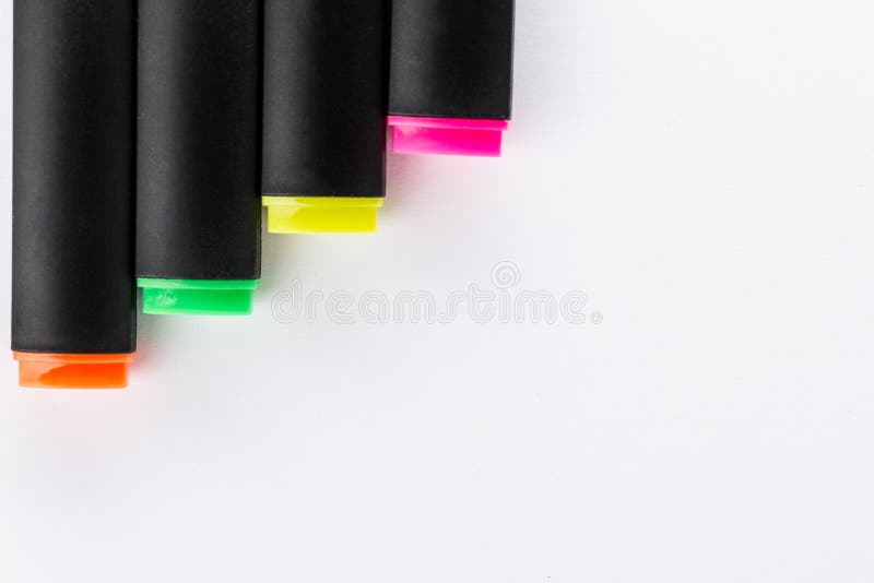 Different Colorful Markers with Office Accessories on White Office ...