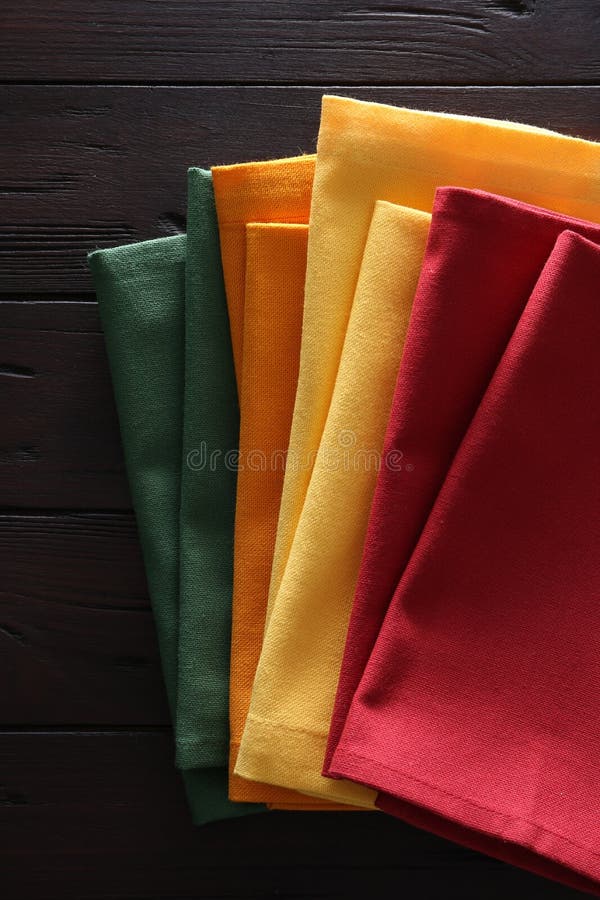Different Colorful Napkins on Wooden Table, Top View Stock Photo ...