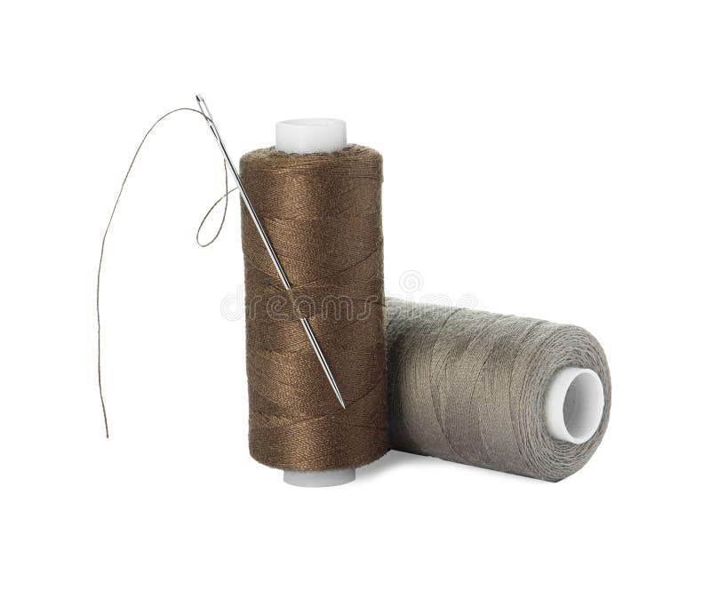 Different Colorful Sewing Threads and Needle on White Background Stock ...