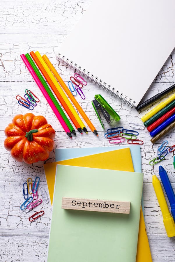 Different Colorful Stationery for Student Stock Photo - Image of book ...