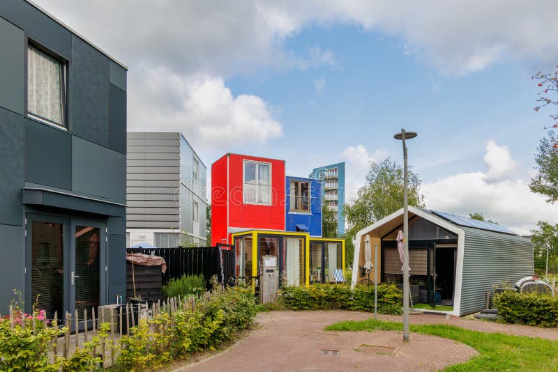 Different Colorful Tiny Houses in Almere, the Netherlands Editorial ...