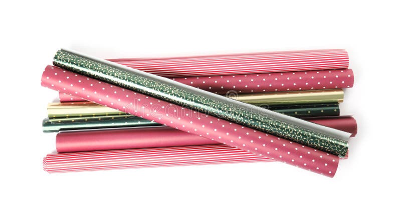 Different Colorful Wrapping Paper Rolls on White Background, Top View ...