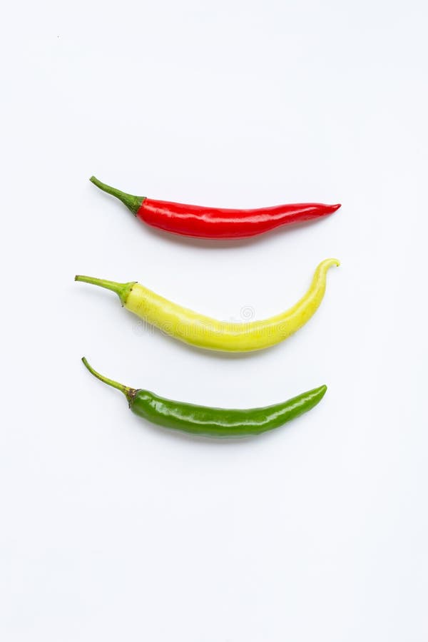 Different Colors Bell Pepper and Chili Peppers Isolated on White Stock ...