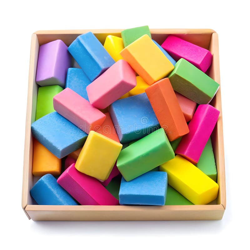 Different Colors of Erasers in Box on White Background Stock ...