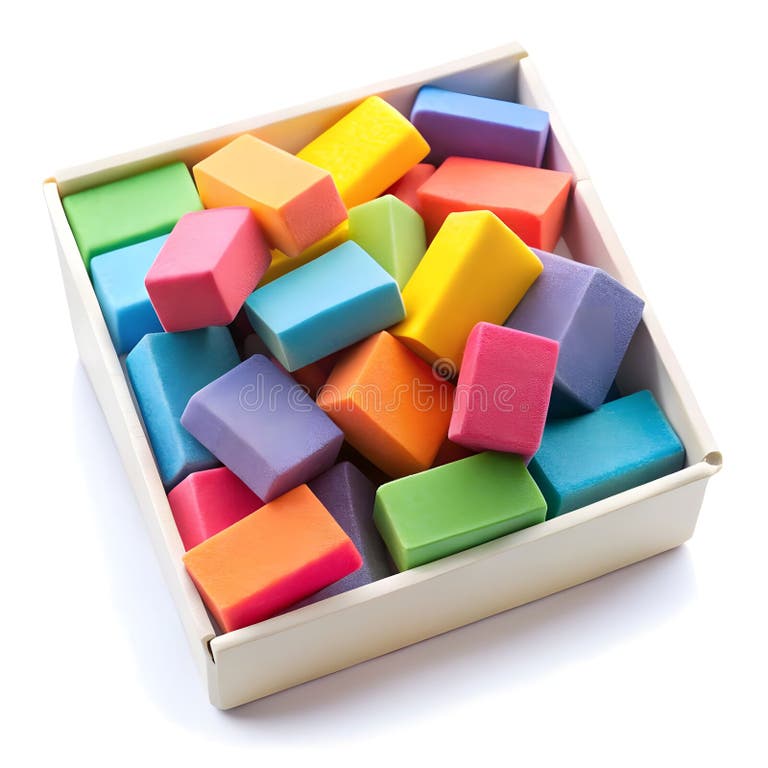 Different Colors of Erasers in Box on White Isolated Stock Illustration ...