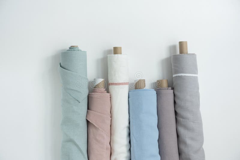 Different Colors Fabric Linen Rolls Stock Photo - Image of background ...