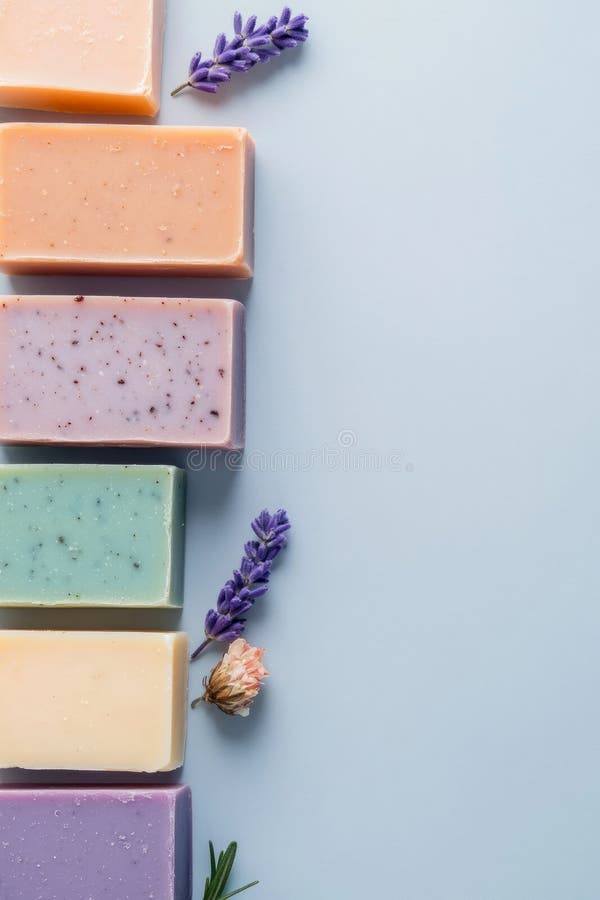 Different Colors of Handmade Soaps are Arranged Neatly Alongside Fresh ...