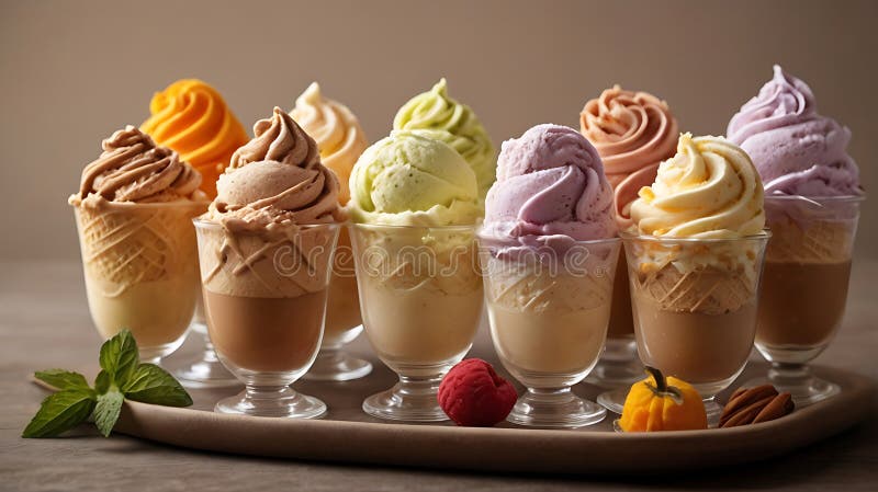 Different Colors and Flavors of Ice Cream Cups in a Tray Stock ...