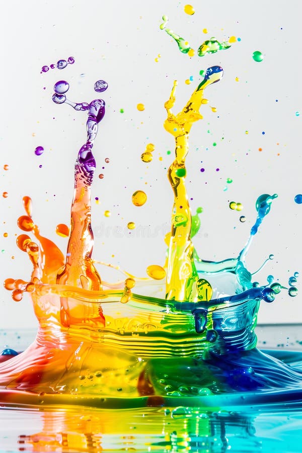 Different Colors of Paint Falling into Water with One Splashing Stock ...