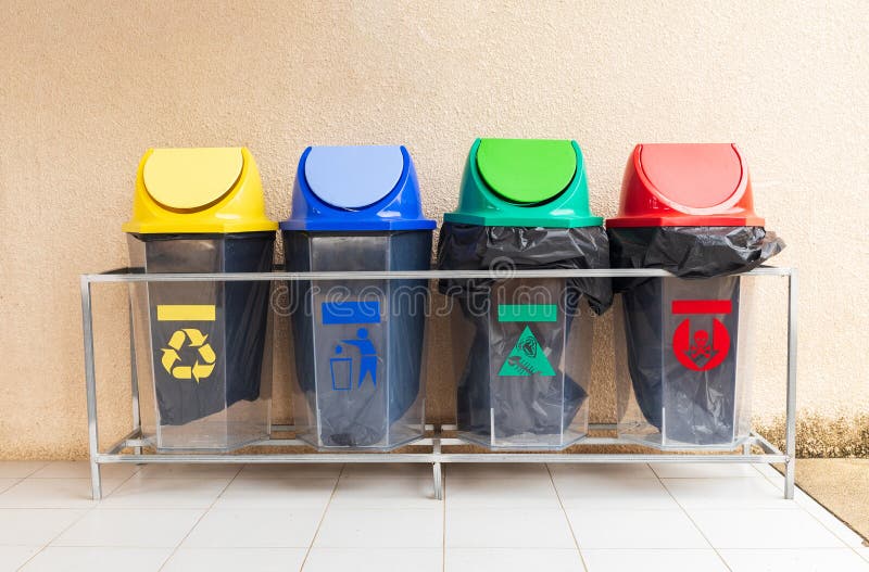 Different Colors of Plastic Garbage Waste Sorting Bins Stock Photo ...