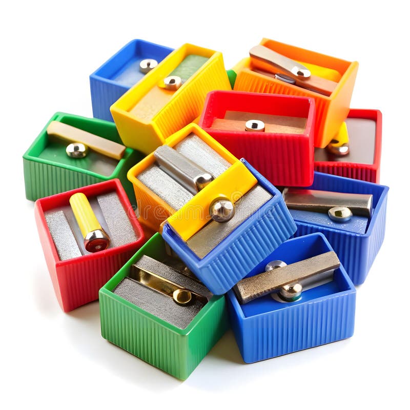 Different Colors of Sharpener in Box Isolated White Stock Illustration ...