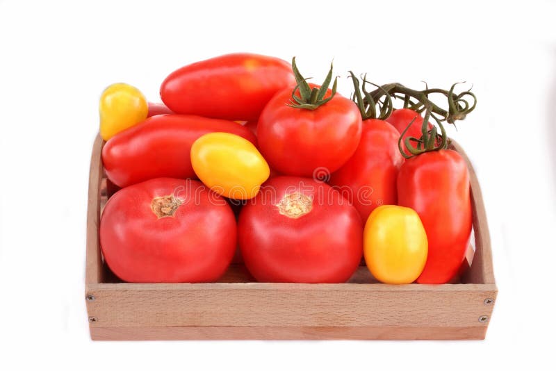 Different Colors Size Tomatoes Wooden Box Stock Photos - Free & Royalty ...