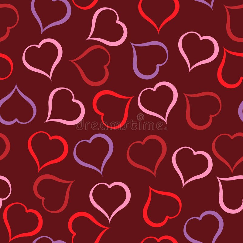 Different Colour Hearts Pattern on Crimson Background. Illustration ...