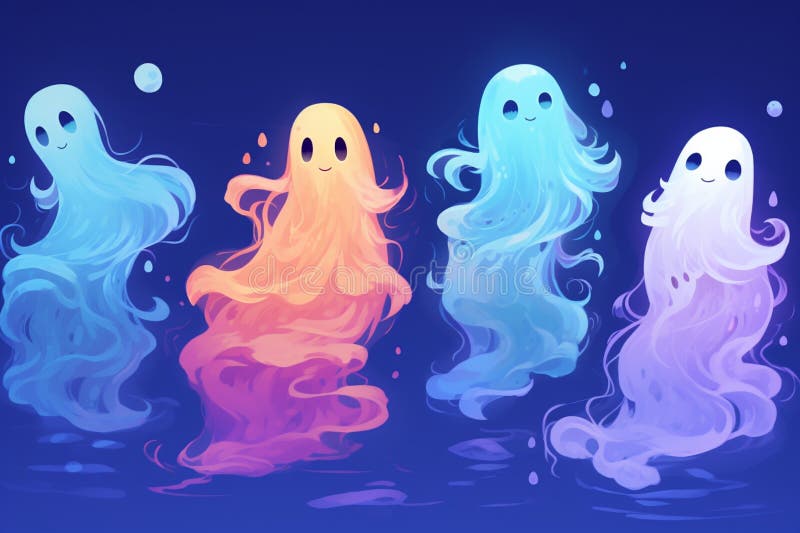Different Colour Ghost on Blue Background Generated AI Stock ...