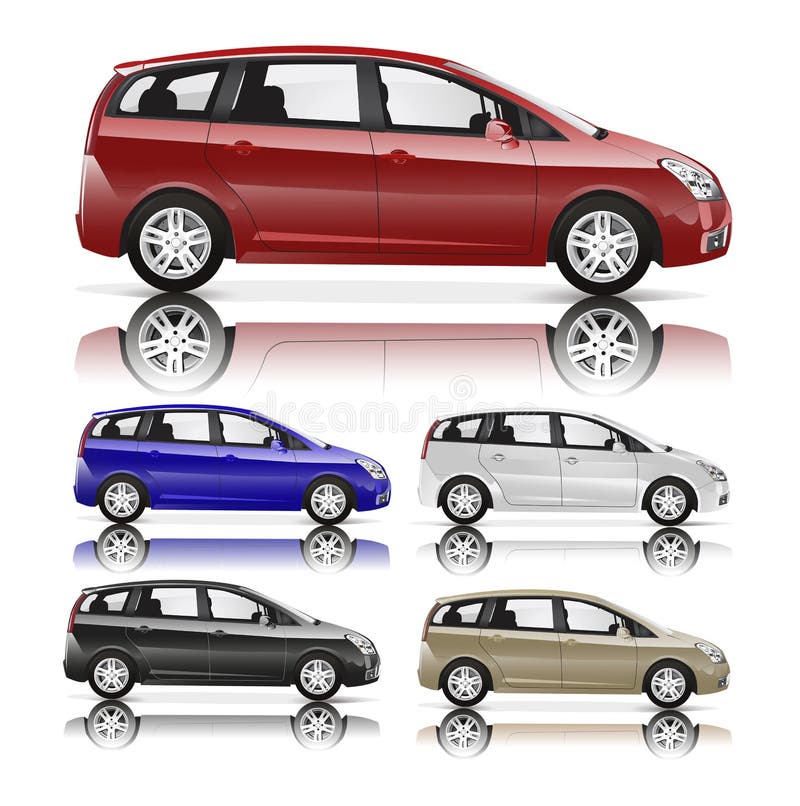 Different Coloured Car for Family Stock Illustration - Illustration of ...
