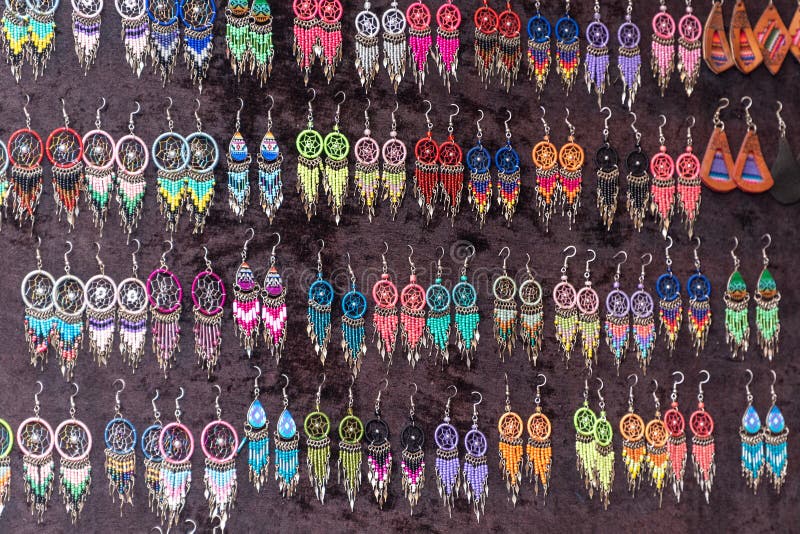 Different Colourful Handmade Earrings for Sale Stock Image - Image of ...