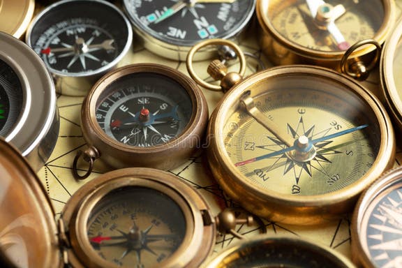 Different Compasses on Old Map Stock Photo - Image of nautical, travel ...