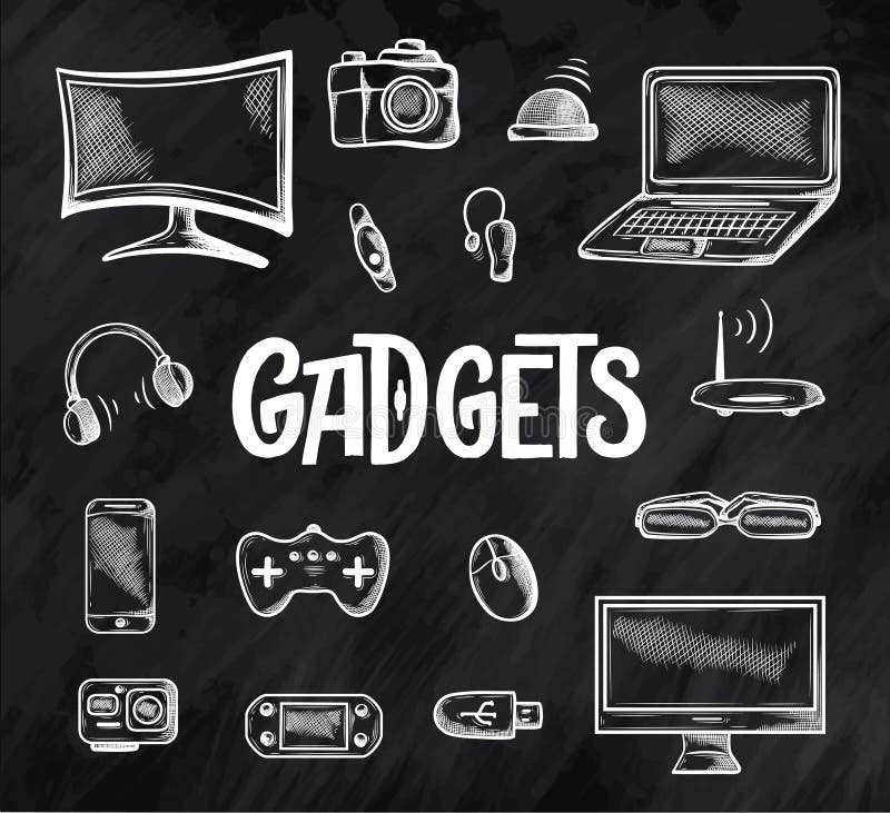 Different Computer Gadgets Icon. Doodle Illustration Isolated on White ...