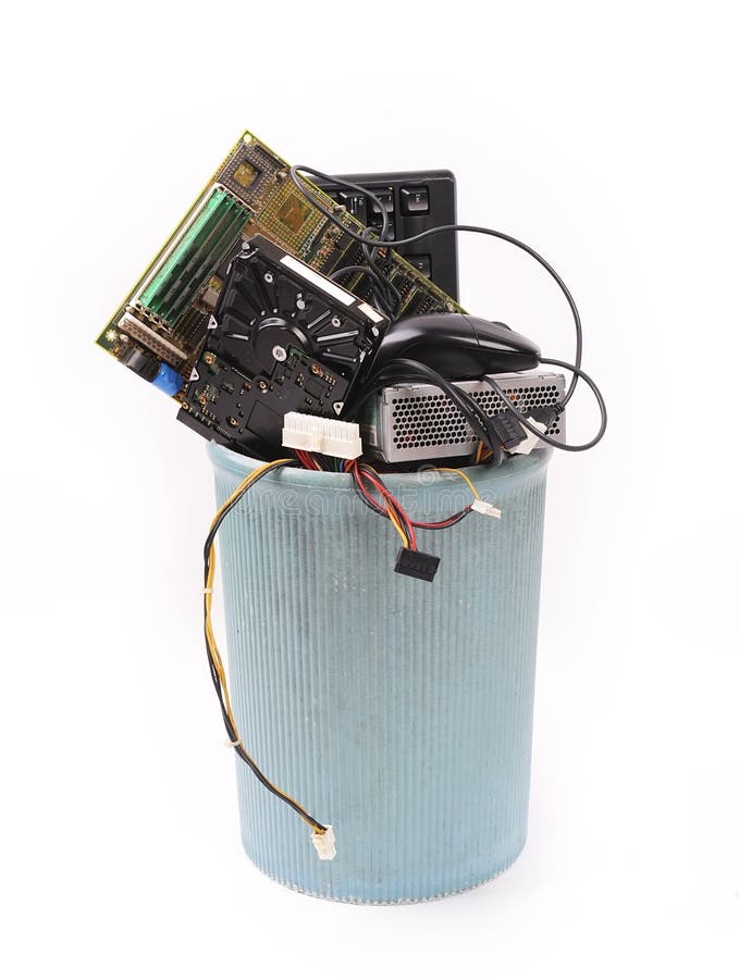 Different Computer Parts in Trash Can Stock Image - Image of cord, dust ...