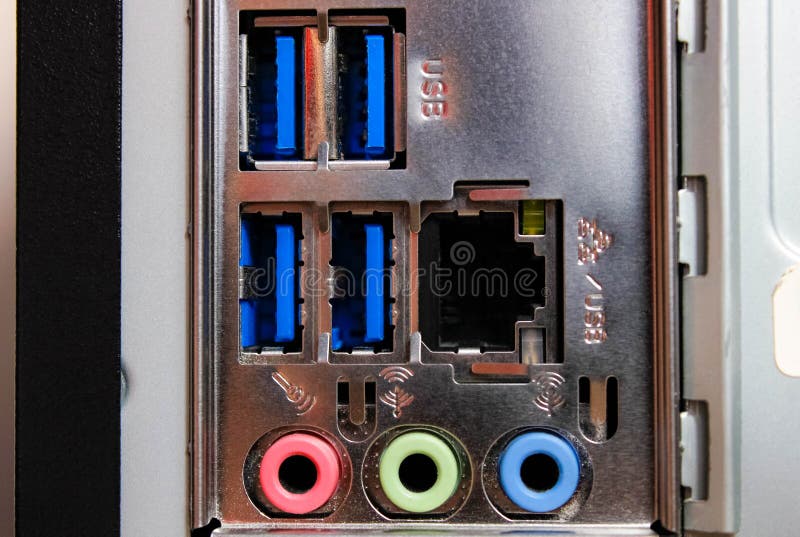 Different Connectors on the Back of the Computer`s System Unit Stock ...