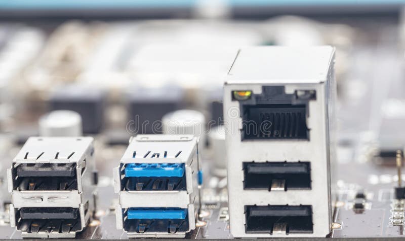 Different Connectors on Computer S Motherboard Close-up Stock Image ...