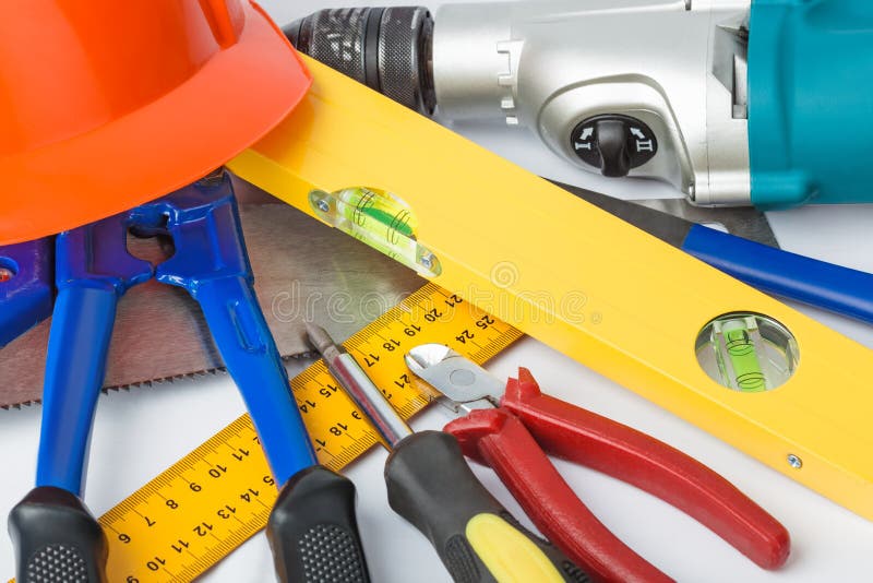 Different Construction Tools Stock Photo - Image of heap, macro: 164199410
