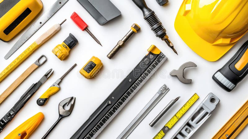 Different Construction Tools on White Background, Collage Stock ...