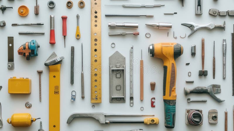 Different Construction Tools on White Background, Collage Stock ...