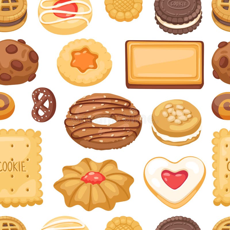 Different Cookie Cake Vector Seamless Pattern Stock Vector ...