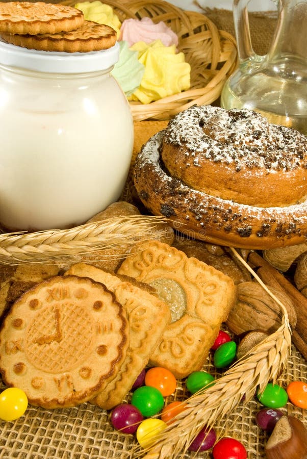 Different Cookies with Yogurt and Bank Stock Photo - Image of cake ...
