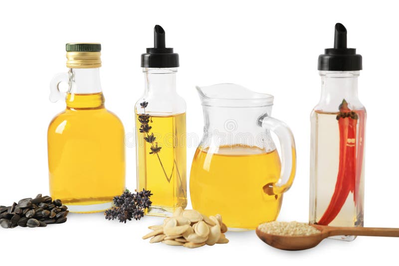 Different Cooking Oils and Ingredients on White Background Stock Image ...