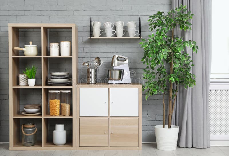 Different Cooking Utensils and Dishes in Kitchen Stock Image - Image of ...