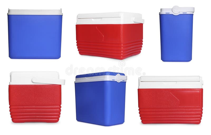 Different Cool Boxes Isolated on White, Set Stock Image - Image of cool ...