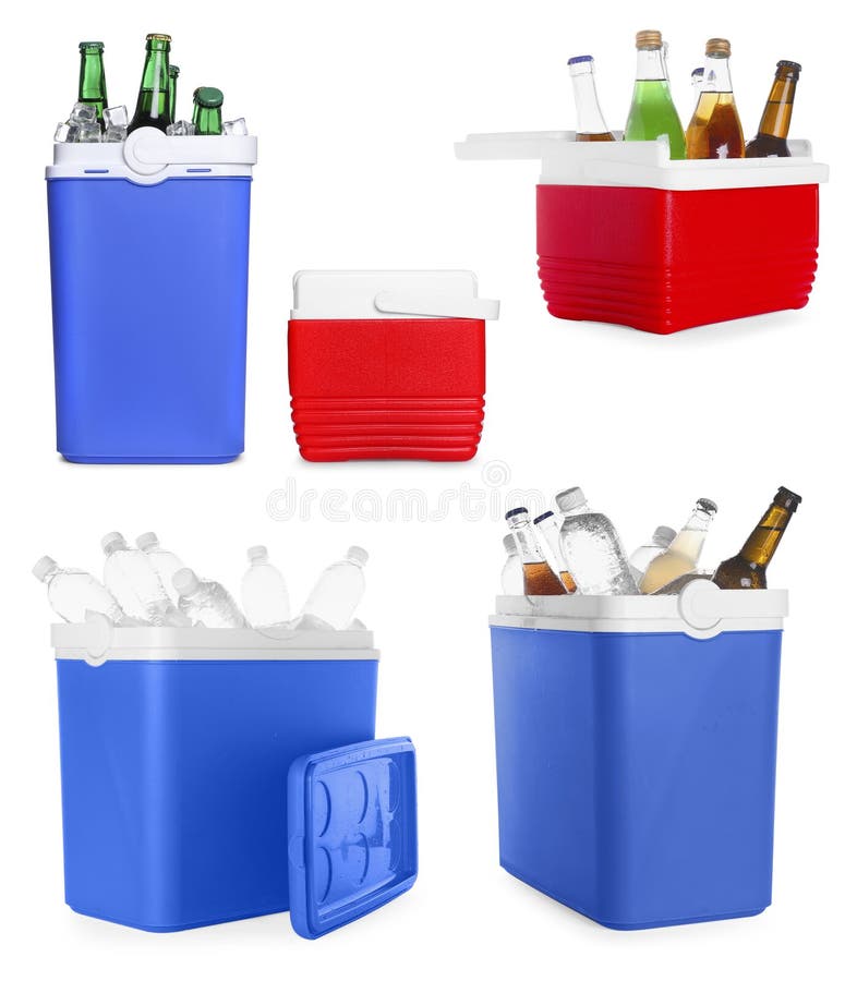 Different Cool Boxes Isolated on White, Set Stock Image - Image of ...