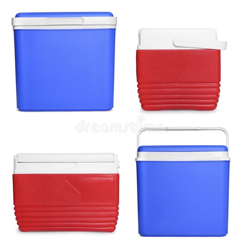 Different Cool Boxes Isolated on White, Set Stock Photo - Image of ...