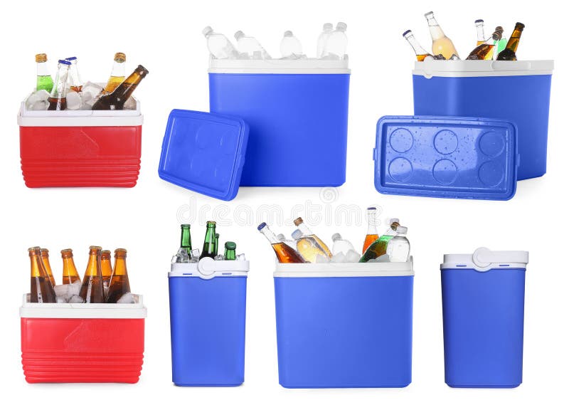 Different Cool Boxes Isolated on White, Set Stock Image - Image of ...