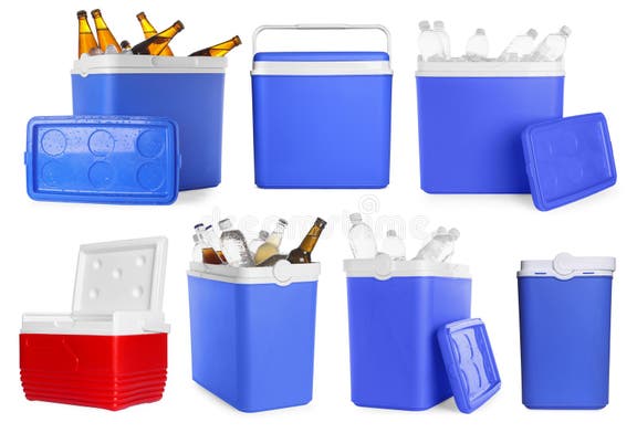 Different Cool Boxes Isolated on White, Set Stock Illustration ...