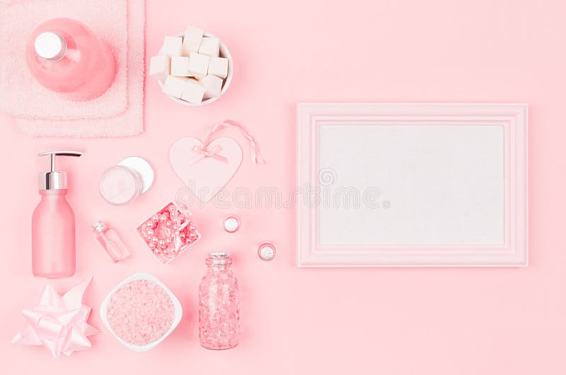 Different Cosmetic Products and Accessories in Pink and Silver Color ...