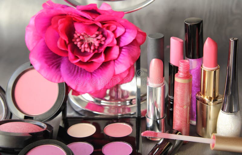 Pink Girly Cosmetcis. stock image. Image of blossom, accessories - 31326027