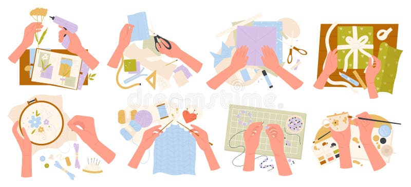 Different Craft Hobby and Workshop Set, Hands of People Making Handmade ...