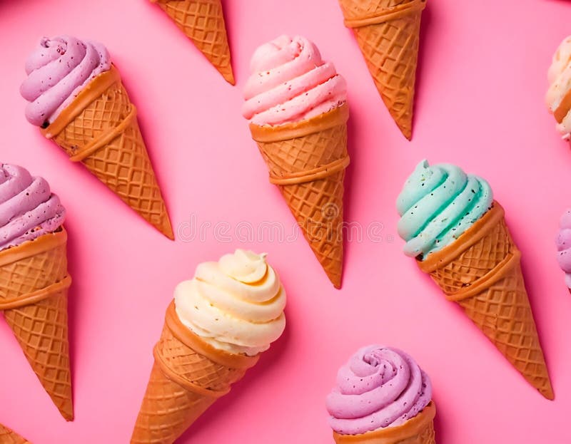 Different Cream Ice Creams in Cone Stock Illustration - Illustration of ...