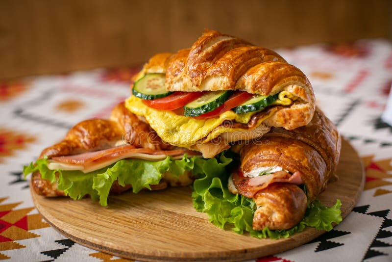 Different Croissant Assorted in Restaurant on a Wooden Plate Stock ...