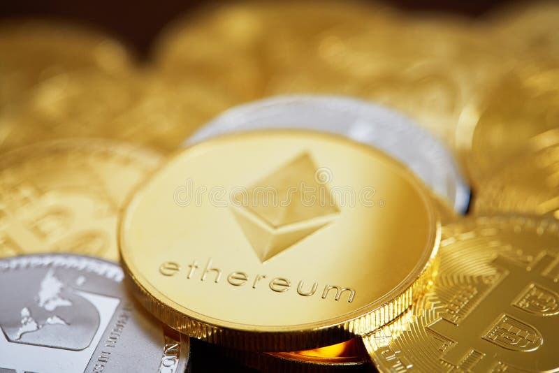Different Cryptocurrencies Background with Ethereum Above, Close-up ...
