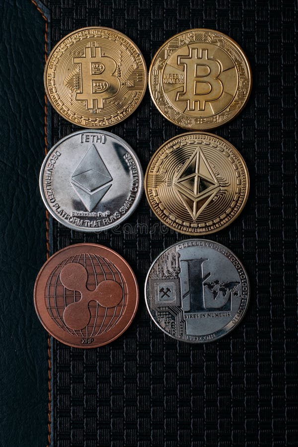 Different Cryptocurrency Coins on Computer Keyboard Stock Image - Image ...