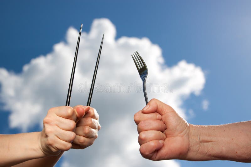 Different Cultures, Different Cutlery Stock Image - Image of blue ...