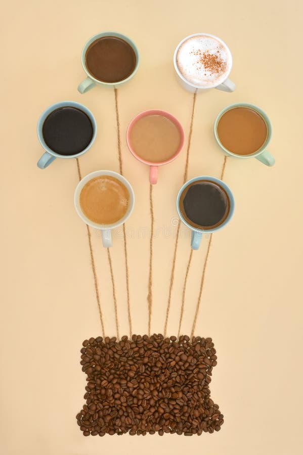 Different Cups of Coffee Hot Air Baloon Stock Photo - Image of freedom ...